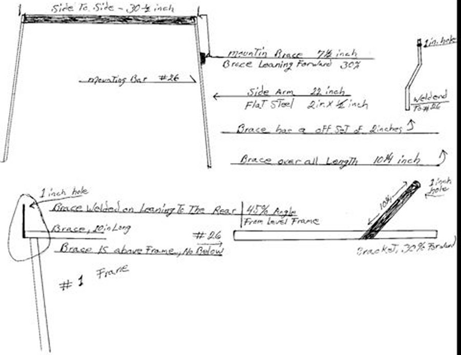 Drawing of frame and lift arm (2 pages)