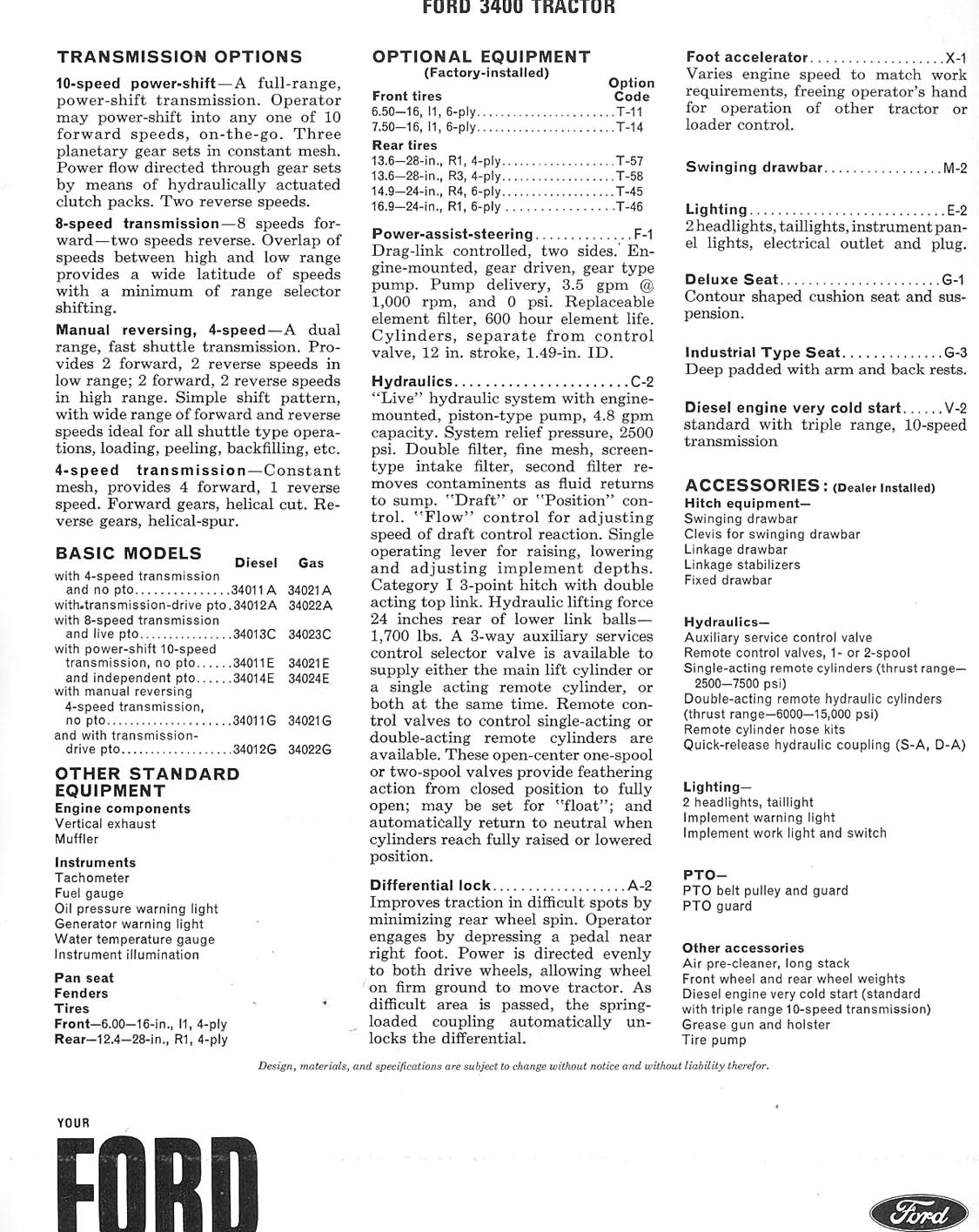Ford 3400 Stage-1 Tractor - Ad Brochure