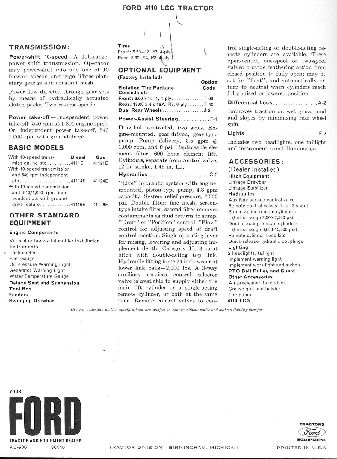 Ford 4110 LCG Tractor - Ad Brochure