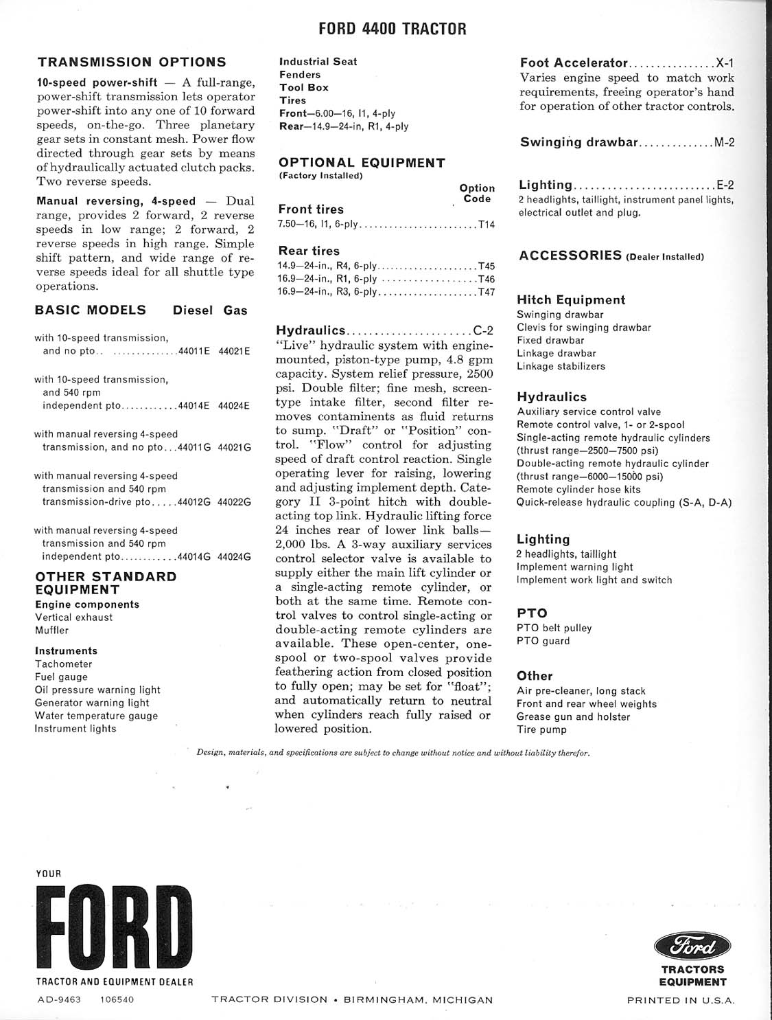 Ford 4400 Tractor - Ad Brochure